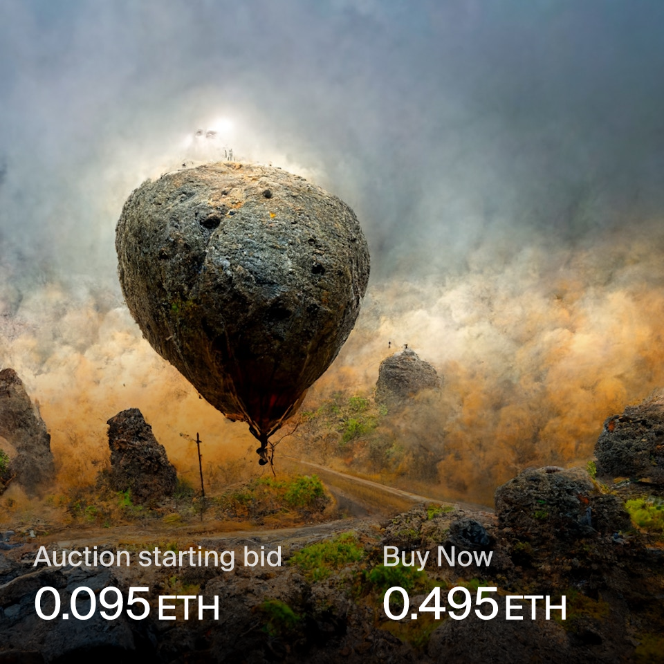 Flying stone over a misty valley | Foundation